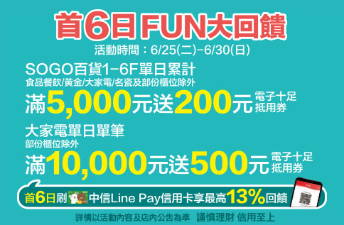 首六日 FUN大回饋|最新活動內容|新竹店|遠東SOGO百貨